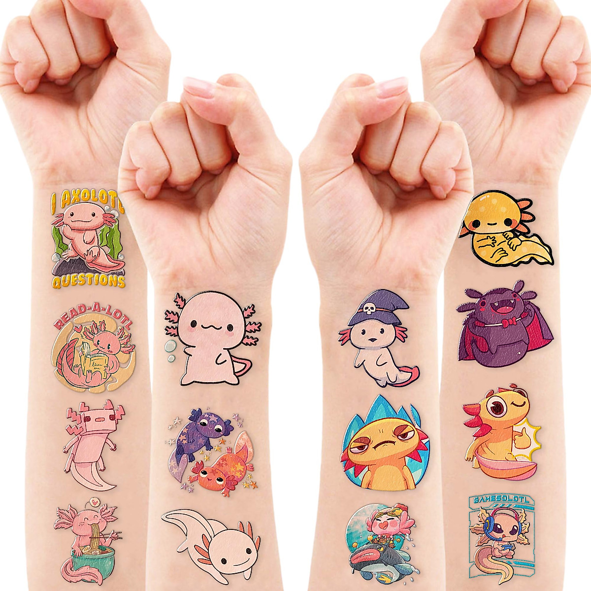 Axolotl Temporary Tattoos Stickers 96PCS Birthday Party Supplies Decorations Fake Tattoos Stickers Super Cute Party Favors for Kids Girls Boys Rewards Gifts Classroom School Prizes Themed