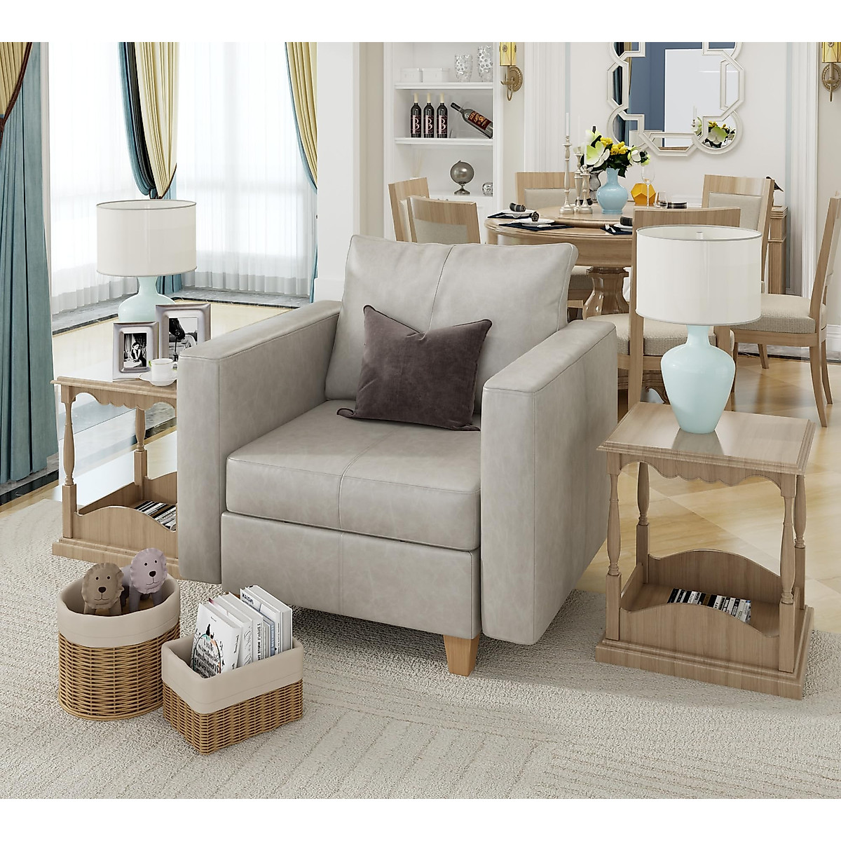 EASE MOOSE Modular Sectional Accent Chair with Storage Seat, Faux Leather Armchair Modern Single Sofa Club Chair for Living Room