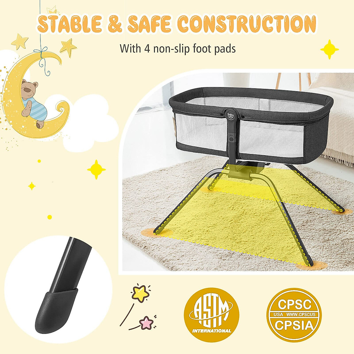 BABY JOY Rocking Bassinet, Portable Baby Crib & Cradle w/Adjustable Tilt Angle, Breathable Mesh, Comfy Mattress and Travel Bag, Baby Bassinets Bedside Sleeper for Newborn Infant (Dark Gray)