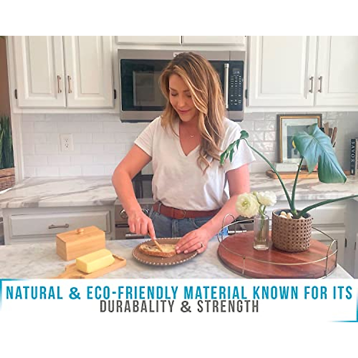 Bamboo Butter Dish w/ Lid – Large Butter Holder Made of Eco-Friendly, Food Grade Bamboo – Holds up to 4oz of Your Favorite Butter – Ideal Butter Keeper for Storage and Serving – Easy to Use