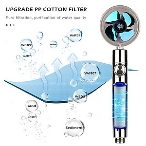 High Pressure Fan Water Saving Shower Heads, Adjustable Water Pressure with Filter and Pause Switch, Easy Install Handheld Turbocharged Shower Head 360 Degrees Rotating (Bule)