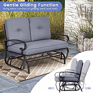 Tangkula Outdoor Swing Glider Chair, Patio Glider Bench for 2 Persons, Outdoor Rocking Loveseat with Steel Frame & Comfortable Cushions for Garden, Porch, Balcony, Poolside (Grey)