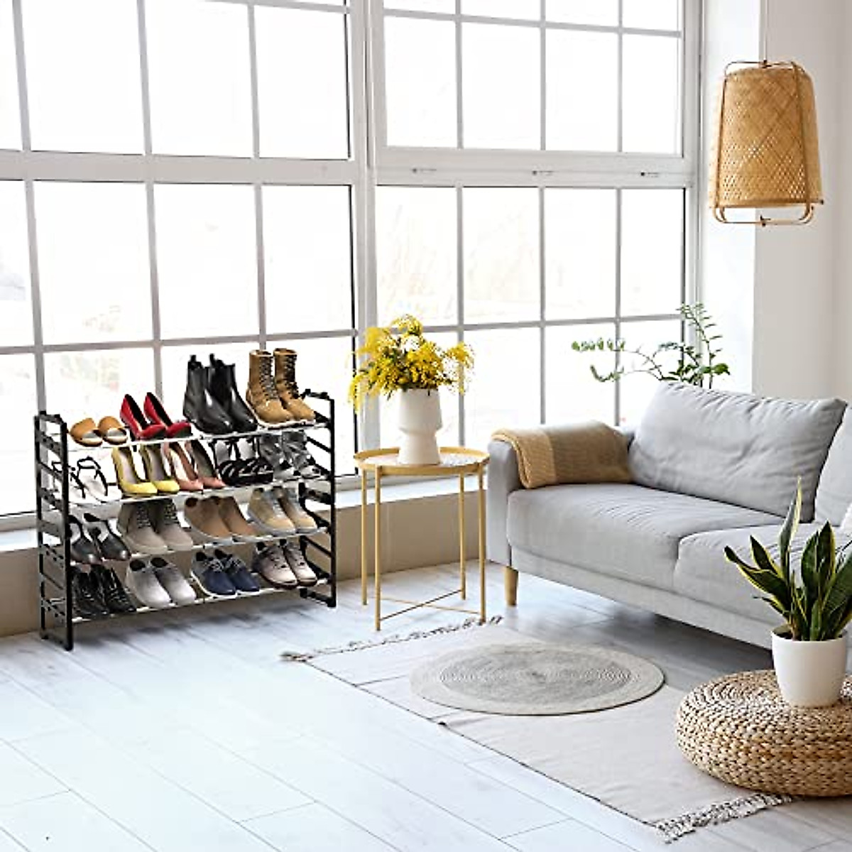 Simple Houseware 2-Tier Extendable Shoe Rack, Black