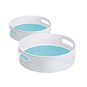 Jeko 2Pack Plastic Lazy Susan Turntable Cabinet Organizer, Non Skid Lining Kitchen Cabinet Pantry, 12in & 9IN Kitchen Under Sink Organizer Rotating Spice Rack for Pantry,Fridge,Countertop,Blue