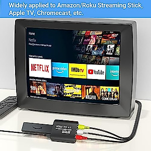 Setuact HDMI to AV Converter, HDMI to RCA Converter, Supports PAL/NTSC for Apple TV, Roku, Fire Stick, Blu-ray, DVD Player, Older TV, Projector, etc