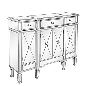 VINGLI Mirrored Credenza with Drawers and Doors Console Table Sideboards and Buffets Cabinet with Storage Media Table, 47.64" L x 14.2" W x 35.83" H