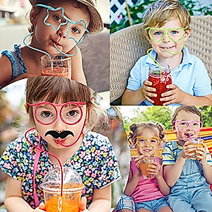 8PCS Silly Straw Glasses, Reusable Fun Loop Drinking Straw Eye Glasses, Novelty Eyeglasses Straw for Party Annual Meeting Parties Birthday (4 Colors Star)