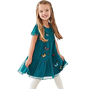 Toddler Girl Tulle Dress Summer Short Sleeve Casual Cotton Green Butterfly Party Dress 2T