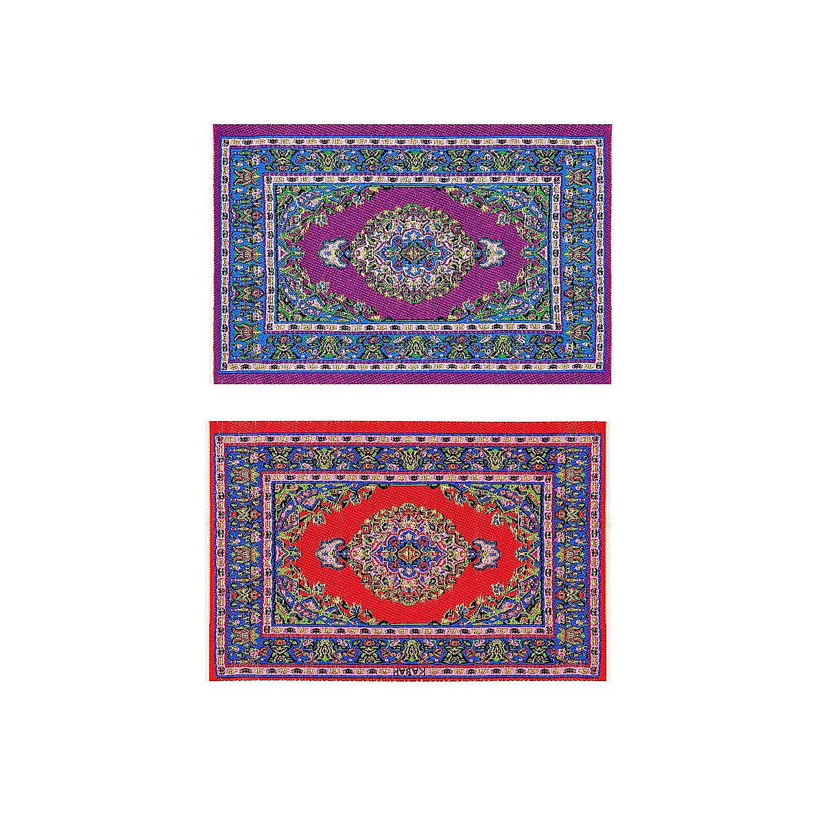 3Pcs Dollhouse Decoration Accessories, 1Pc Mini Dollhouse Furniture Bed and 2Pcs Miniature Carpet Turkey Rugs for Kids Gift