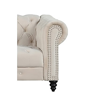 RN Furnishings Chesterfield 89" Button Tufted Velvet Fabric Sofa-Beige