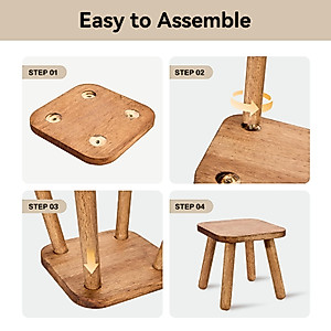JUJIAFU Solid Wood Stool Wooden Step Stool for Adults Small Wooden Stool Square Stool Sitting Stool Legs Detachable for Kitchen Bathroom Living Room (9.32High)