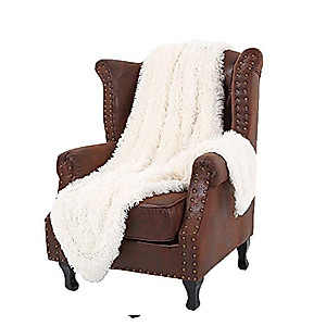 LOCHAS Super Soft Shaggy Faux Fur Blanket, Plush Fuzzy Bed Throw Decorative Washable Cozy Sherpa Fluffy Blankets for Couch Chair Sofa (Cream White 50" x 60")