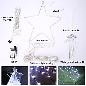 Flacchi White Star Holiday Lights 320 LED Waterfall Tree Lights with 11" Topper Star Christmas Lights 8 Modes Timer Waterproof Fairy Lights Indoor Outdoor Decorative for Patio Garden Wedding Decor
