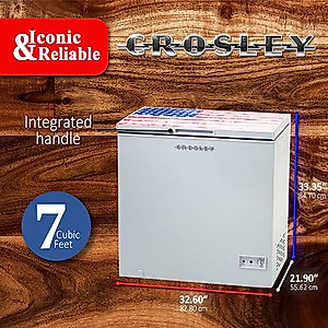 Crosley American Tribute 7cf Mini Deep Chest Freezer: Small & compact w/USA flag bunting outside lid. The best 4 garage, apartment, dorm, bar, bedroom, ice cream, frozen food & big family meat packs