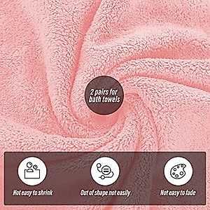 MOONQUEEN 2 Pack Premium Bath Towel Set - Quick Drying - Microfiber Coral Velvet Highly Absorbent Towels - Multipurpose Use as Bath Fitness, Bathroom, Shower, Sports, Yoga Towel (Pink)