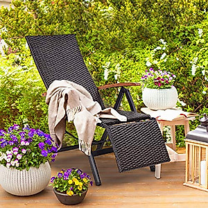 Tangkula Adjustable Chaise Lounge Chair Folding Reclining Beach Yard Pool Rattan Chair