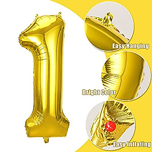 JOYYPOP 40 Inch Gold Number Balloons Foil Large Helium Number 1 Balloon for Birthday Anniversary Graduation Baby Shower Party Decorations