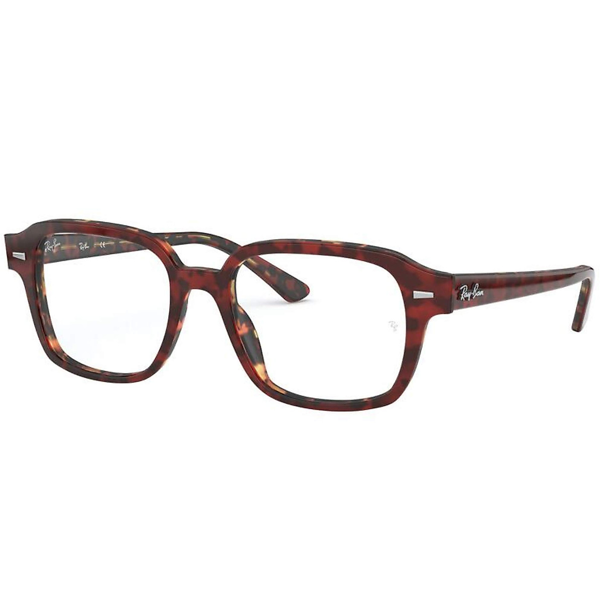 Ray-Ban Men's Rx5382 Square Prescription Eyeglass Frames, Transparent Red on Havana/Demo Lens, 52 mm