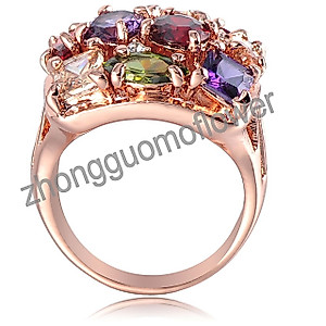 Square 18k Gold Plated Leaves Multi-color Zirconia Crystal Az0284r Ring (Sizes 9)