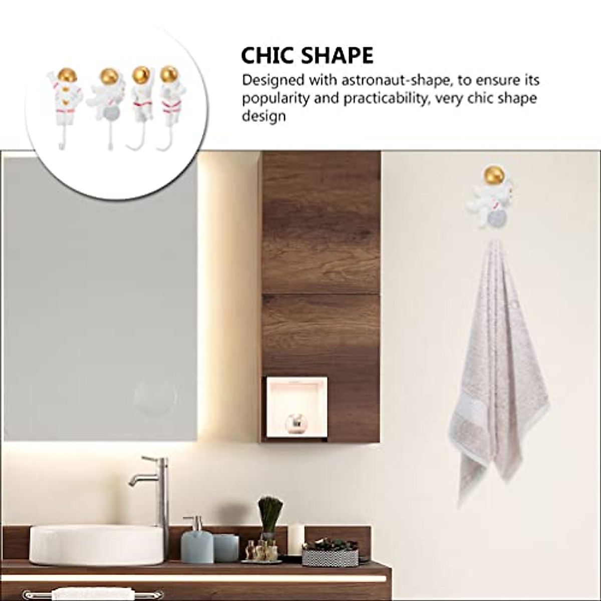 FOMIYES 4Pcs Astronaut Shape Storage Hooks Wall Mounted Coat Hooks Resin Self- Adhesive Towel Keys Hanger for Room Entryway Bathroom