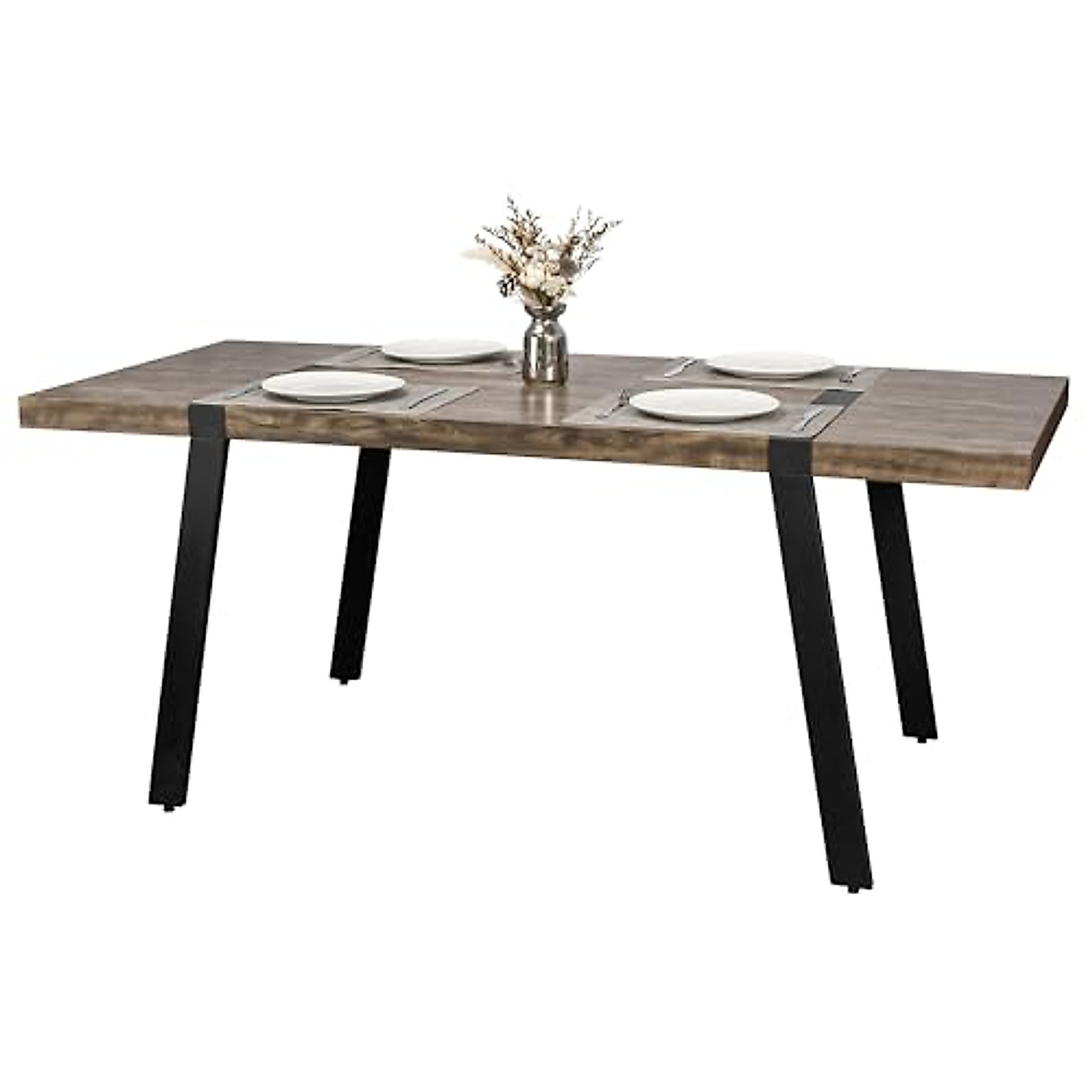 Comfy to go 70” Rectangluar Dining Table for 6-8 Person, Mid Century Modern Metal Frame Kitchen Table with 2.4” Thick Wood Grain Tabletop for Dining Living Room Farmhouse Furniture (Rustic Brown)