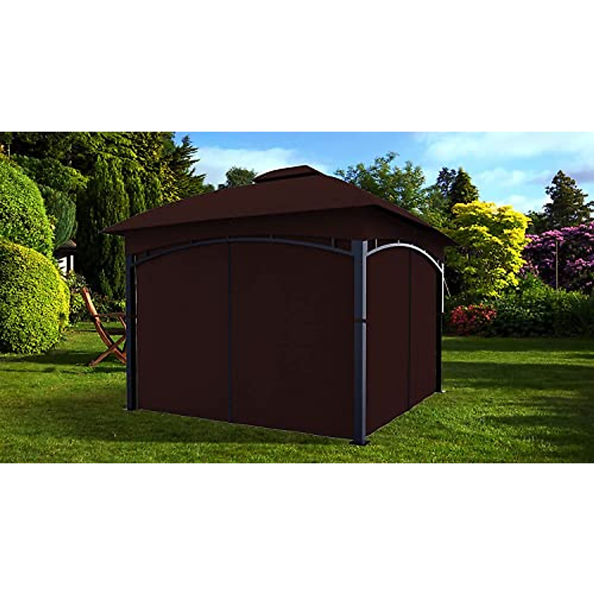 COZYVIDA Gazebo Universal Replacement Privacy Curtains 4-Panels sidewall with Zipper (ONLY Curtain) (10' x 10', Coffee)