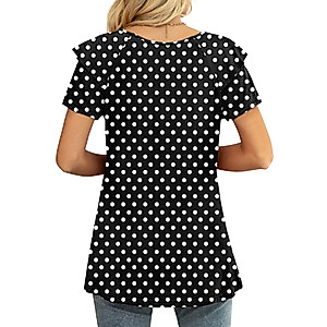 YVH Women's Tops, Tees & Blouses Summer Short Sleeve Ruffle V Neck Semi Casual Shirts for Women, Polka Dot Black, L