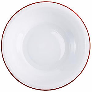 Elsjoy Set of 2 Enamel Bowl, 3 Quart Large Enamel Mixing Bowl White Enamelware with Red Rim, 11 Inch Vintage Enamel Soup Basin for Fruit, Salad, Pasta, Dinner