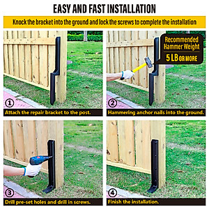 Epcee Heavy Duty Steel Fence Post Repair Stakes, Fence Post Anchor Ground Spike, for Repair Tilted/Broken Wood Fence Post (4 Pack/Black）