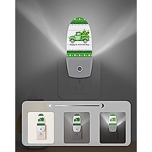 St. Patrick's Day Night Light, LED Plug in Night Light, Green Board Truck Lucky Clover Gold on Wood Night Lights with Dusk to Dawn Sensor Decorative Kids/Adults Nightlight for Bedroom Bathroom