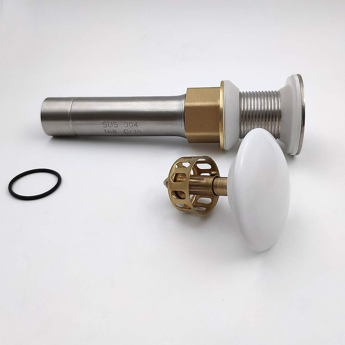 GZILA Vessel Sink Drain Without Overflow, White Pop-Up Drain with Basket Stopper, Bathroom Vanity Ceramic Brass Strainer Hair Catcher, Anti-Clogging Brushed Nickel, Porcelain Cap