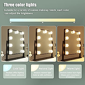 Hansong Lighted Vanity Mirror Makeup Mirror with Lights Hollywood Mirror with 9 LED Bulbs and Detachable 10X Magnification Black Vanity Mirror with Lights 360 Degree Rotation