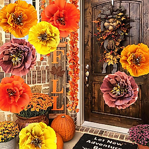 Fall Birthday Party Decorations/Thanksgving Decorations/Maroon Orange Yellow Fall Bridal Shower Decorations Burgundy Orange Crepe Paper Flowers Burgundy Fall Engagement Party