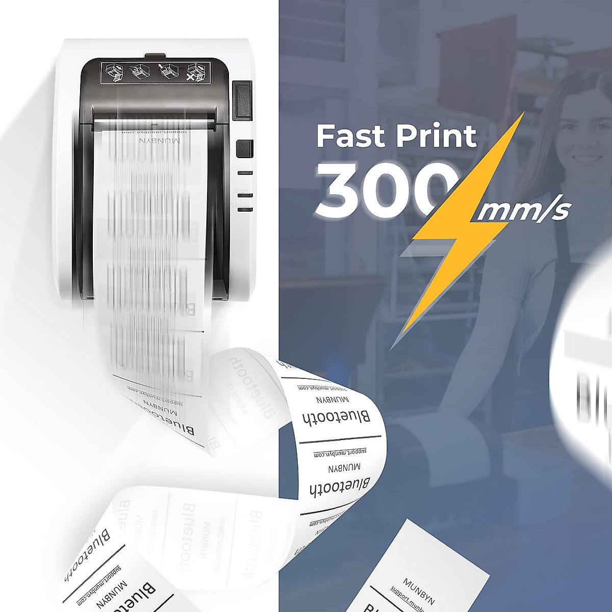 MUNBYN Bluetooth 5.0 Receipt Printer P047, 80mm POS Printer and Thermal Receipt Paper 3 1/8 x 230ft 20 Rolls