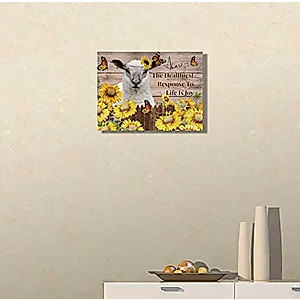 Colorful Vintage Framed Canvas Wall Art with Cute Alpaca and Flower Garden Background 12''W×16''H