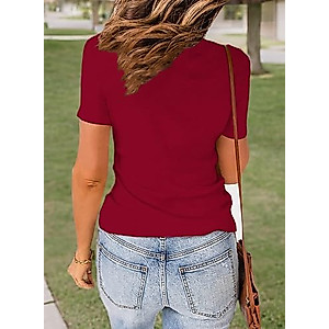 Summer Sexy Burgundy Red Tops for Women Deep V Neck Short Sleeve 2025 Trendy Cleavage Criss Cross Low Cut Plunge Concert Going Out Date Night Party Club Ribbed Knit T Shirts Fitted Blouses M