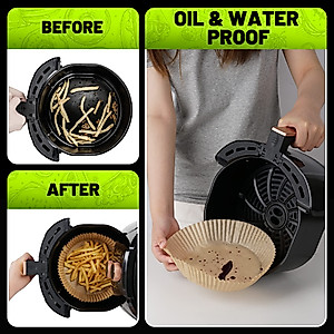 Air Fryer Liners 200 PCS Premium Quality disposable, 6.3 inches Round Paper Liners, Non-Stick & Waterproof Basket liner, Food Grade Oil Resistant Liner for Grease-Free Frying Experience