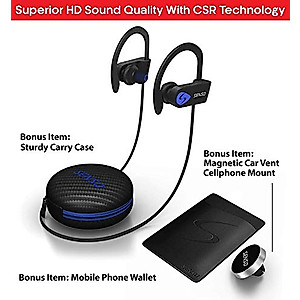 Senso Bluetooth Headphones, Best Wireless Sports Earphones w/Mic IPX7 Waterproof HD Stereo Sweatproof Earbuds for Gym Running Workout 8 Hour Battery Noise Cancelling Headsets (Black Blue)