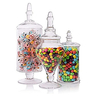 Mantello Glass Apothecary Jars with Lids- Set of 3 Jars for Candy Buffet - Apothecary Jars for Bathroom, Candy Bar, Kitchen, Large