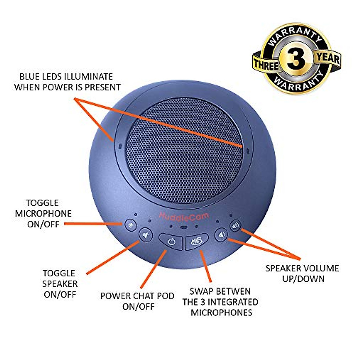 HuddleCamHD HuddlePod Air2 Dual Wireless Speakerphone System - Grey