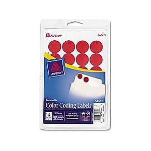 Avery Print/Write Self-Adhesive Removable Labels, 0.75 Inch Diameter, Red, 1008 per Pack (5466)