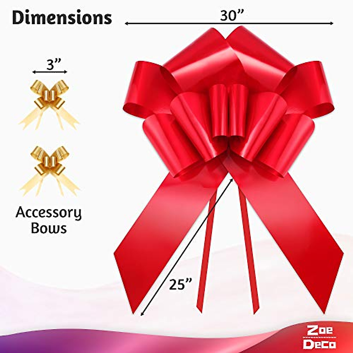 Zoe Deco Big Car Bow (Red, 30 inch), Gift Bows, Giant Bow for Car, Birthday Bow, Huge Car Bow, Car Bows, Big Red Bow, Bows for Gifts, Christmas Bows for Cars, Big Gift Bow, Party Bow