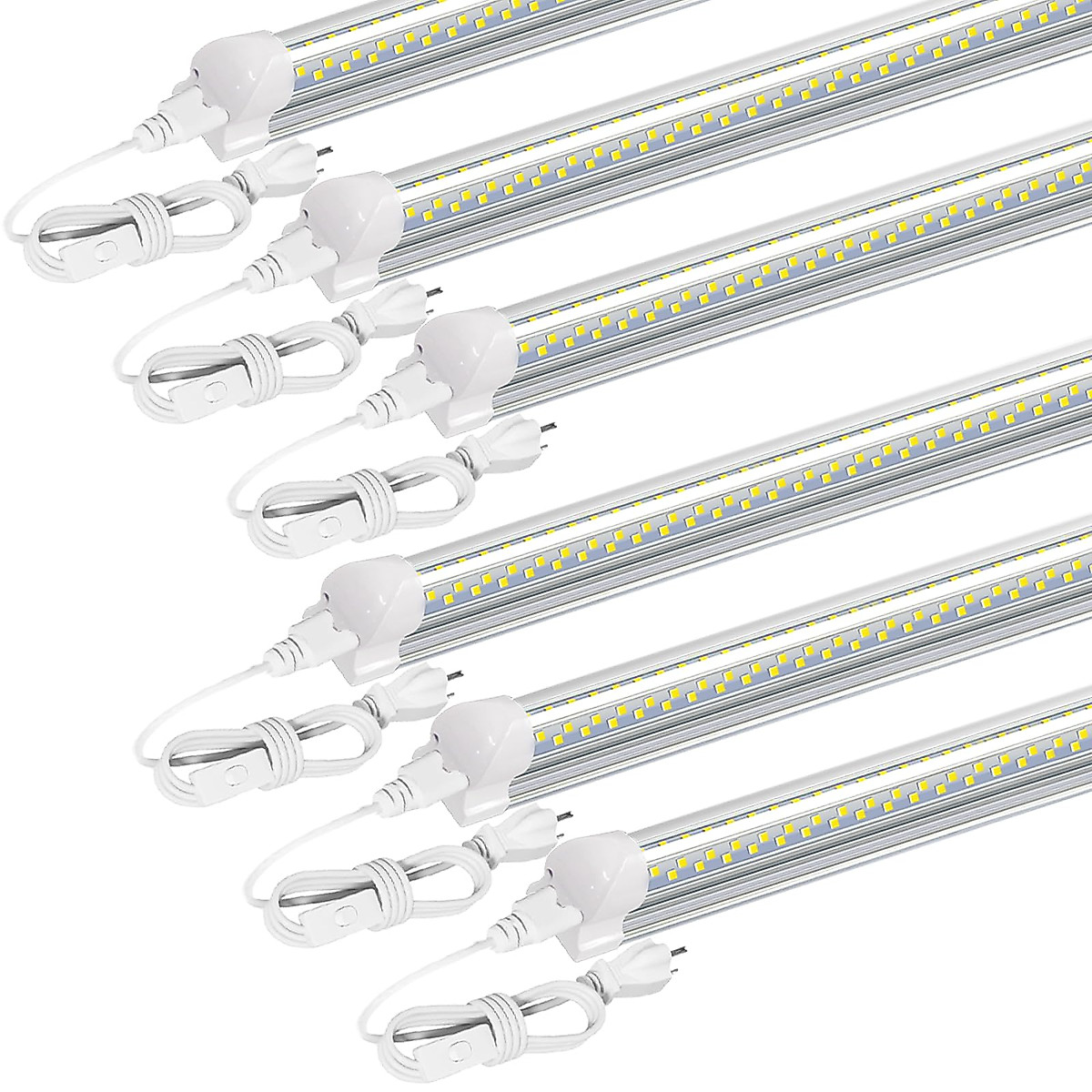 SZSKYING (6 Pack 8FT LED Shop Light,T8 Integrated LED Lights Daylight White,72W 7200LM 6500K,High Output Clear Cover,V Shape 8' LED Bulb Fixtures Linkable,8 Foot LED Shop Lights for Workshop.