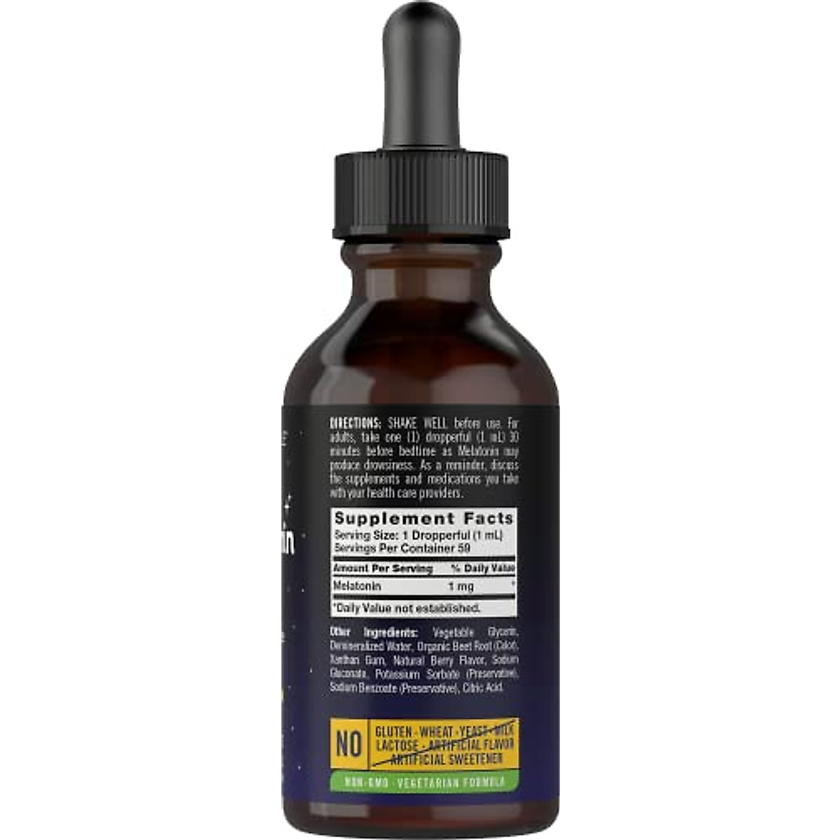 Carlyle Melatonin Liquid 1mg | 4 fl oz Drops | Natural Berry Flavor | Non-GMO, Vegetarian Supplement