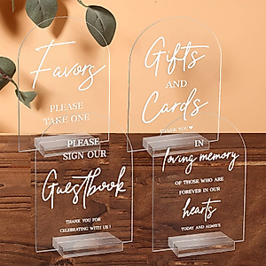 4pcs Clear Acrylic Wedding Signs for Ceremony and Reception, 5x7 Inch Modern Wedding Gift Table Sign, Guest Book Sign, Cards and Gifts Sign, Favors Please Take One, Wedding Entrance Signs with Holder