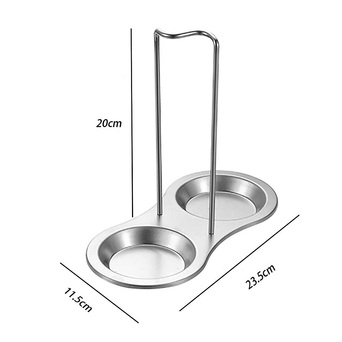 Anller Stainless Steel Standing Spoon Rest with two resting Dishes, Double Spoon Racks, Upright Ladle Holder, Silver
