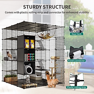 YITAHOME Cat Cage Indoor Large with Storage Cube DIY Outdoor Cat Enclosures Metal Cat Playpen with Hammock Platforms for 1-4 Cats 5 Tiers Cat Kennel Catio
