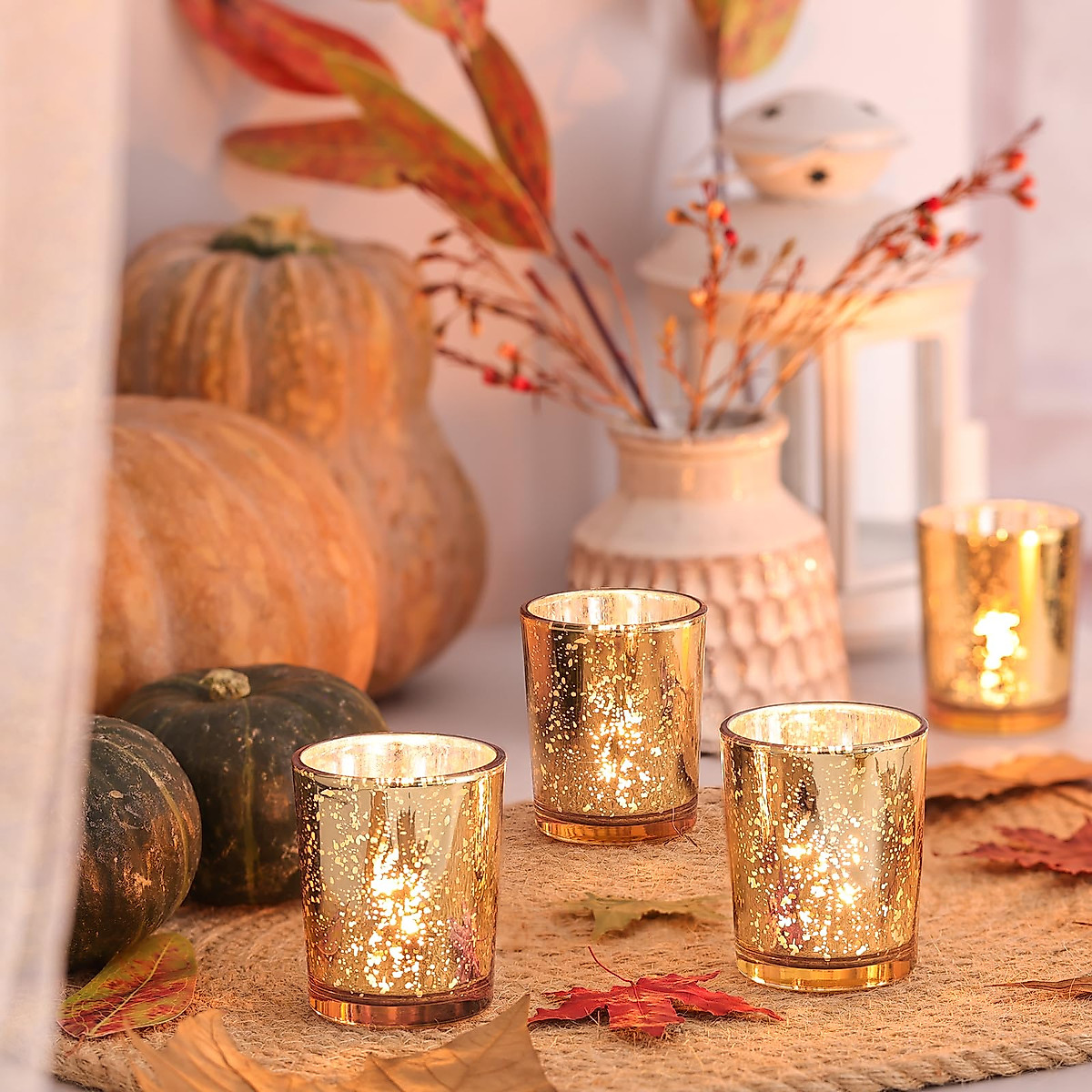 Volens Gold Votive Candle Holders Bulk, Mercury Glass Tealight Candle Holder Set of 12 for Wedding Decor and Home Decor