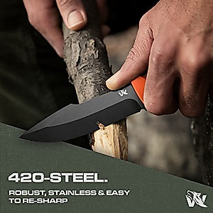 ODENWOLF HUNTER - Hunting Knife with Sheath - Strong Stick Tang Fixed Blade Knife - Made of 420 Steel - Tactical Hunting Knives with Hard Sheath with Non-Slip TPE-Handle