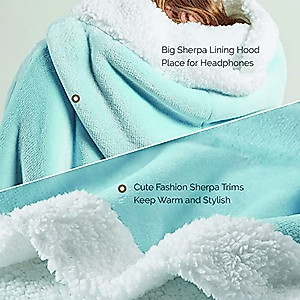 Degrees of Comfort Angel Wrap Wearable Hooded Blanket | Sherpa Lining Poncho Blanket with Hood and Pockets | Soft Plush Fleece Throw Blanket Cape | Cozy Blanket Shawl for Adults/Women Gift, Sky Blue